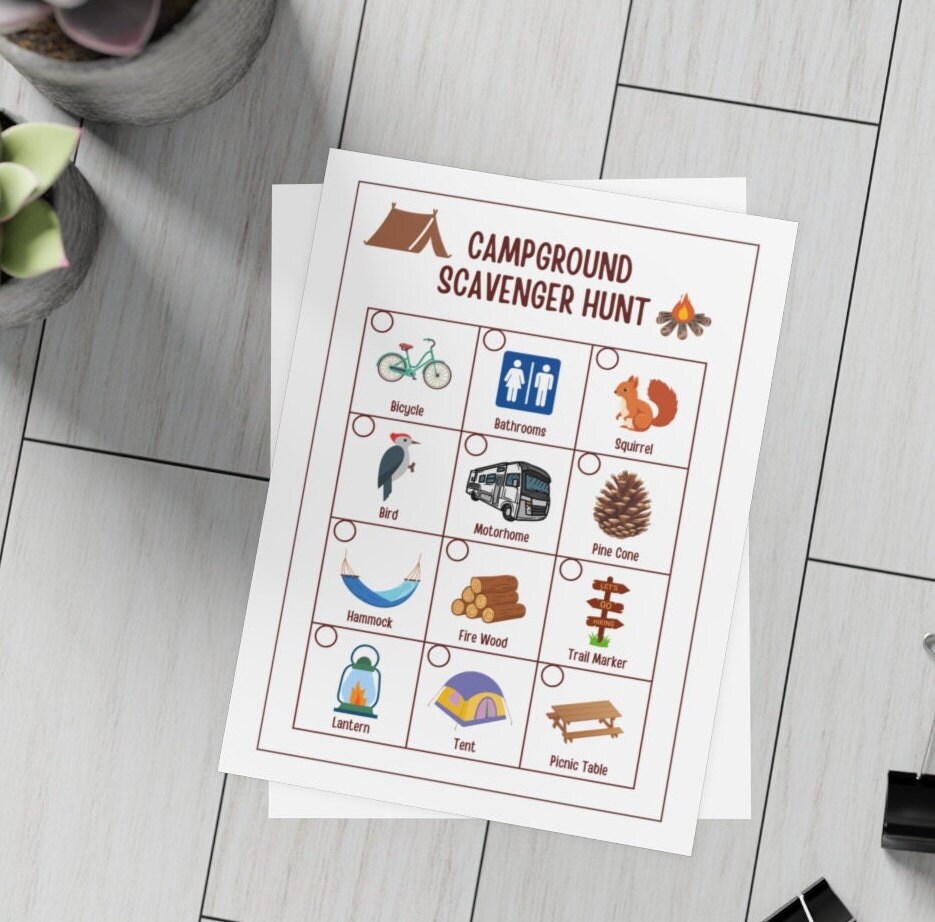 Campground Scavenger Hunt, Printable Campsite Game for Kids, Easy ...