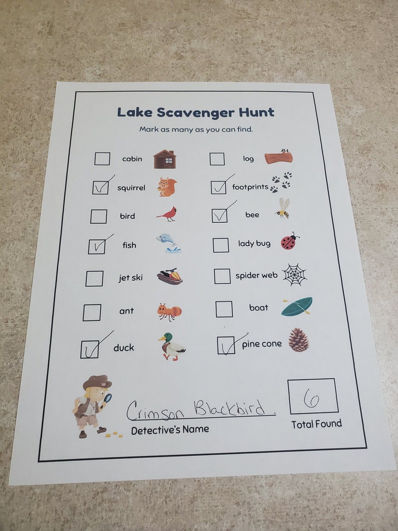 Lake Scavenger Hunt, Lake Vacation Games, Camping Treasure Game for ...