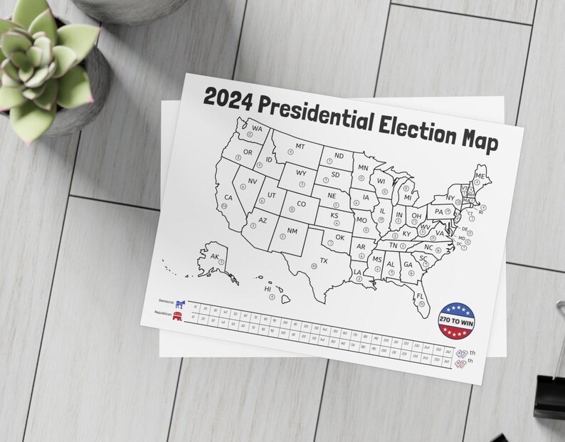 Election Map, Printable Presidential Watch Party Game, 2024 Electoral ...