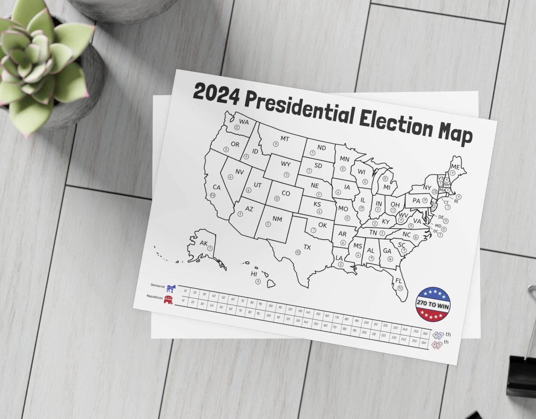 Election Map, Printable Presidential Watch Party Game, 2024 Electoral ...