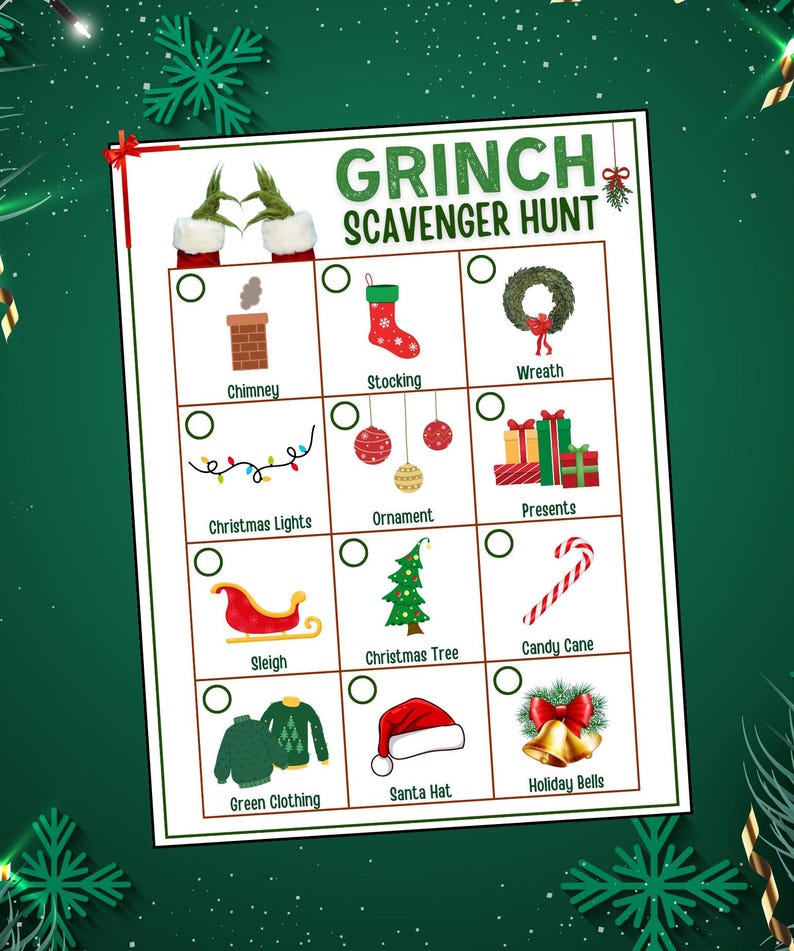 Grinch Scavenger Hunt Spy Game Printable for Kids Holiday Activities ...