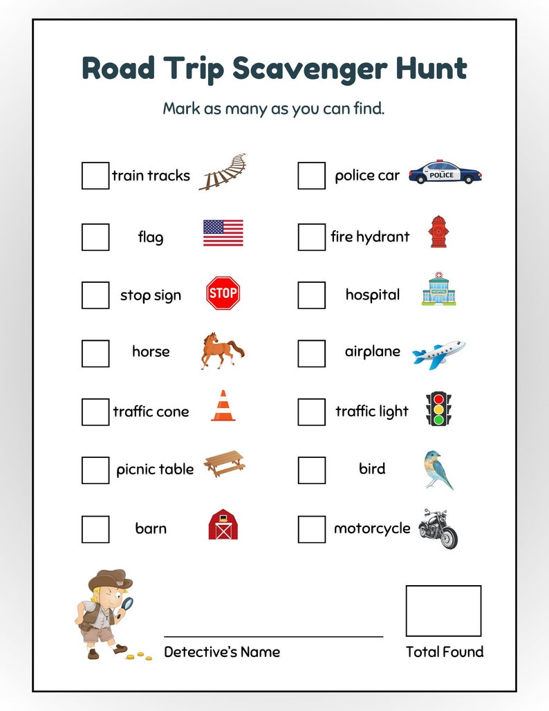 Road Trip Hunt Game for Long Car Rides With Kid Games, Scavenger Hunt ...