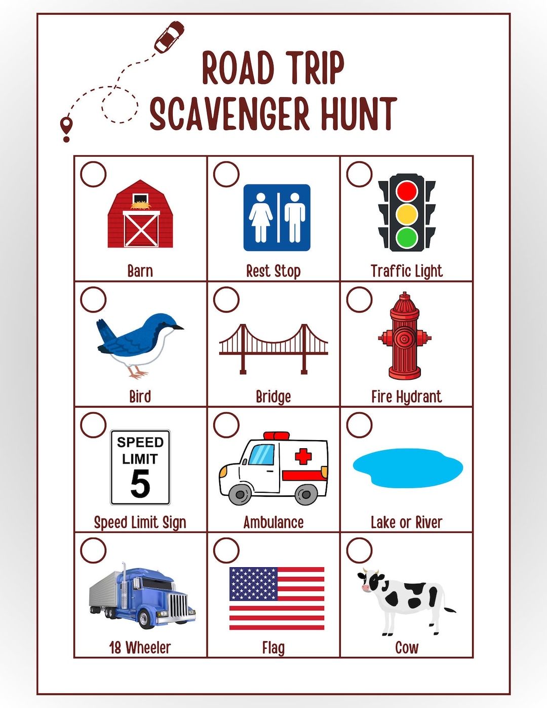 Road Trip Scavenger Hunt, Easy Treasure Hunt, Car Trip Hunt, Car Games ...