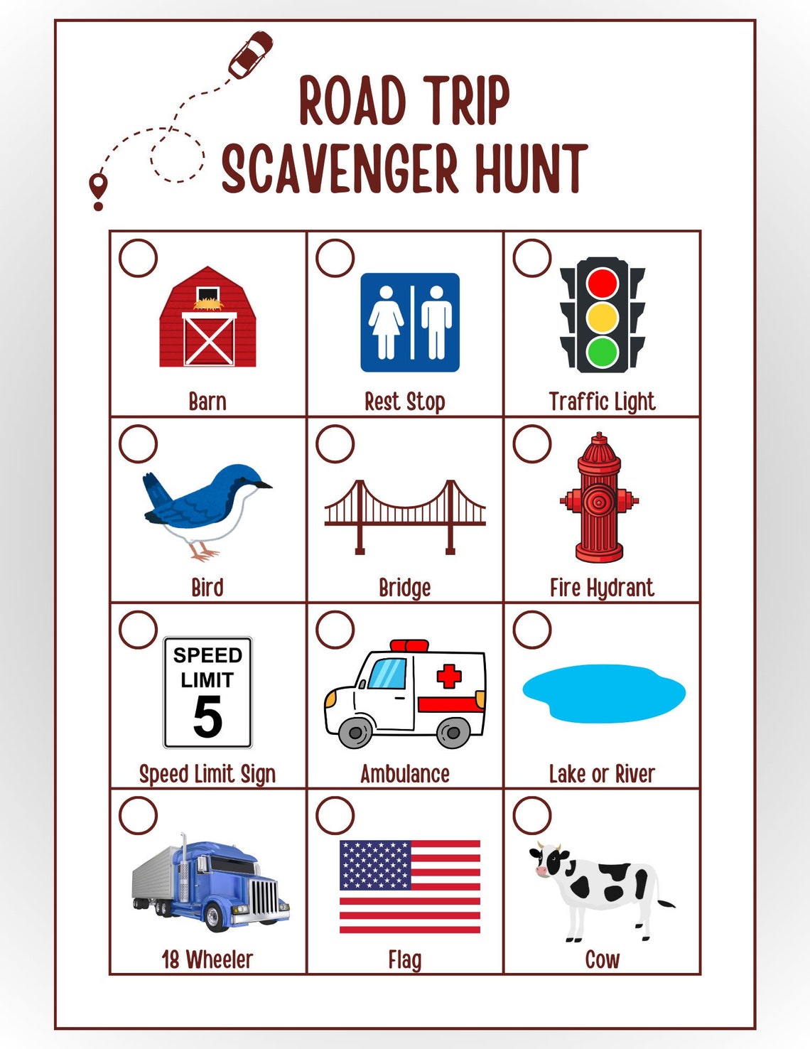 Road Trip Scavenger Hunt, Easy Treasure Hunt, Car Trip Hunt, Car Games ...