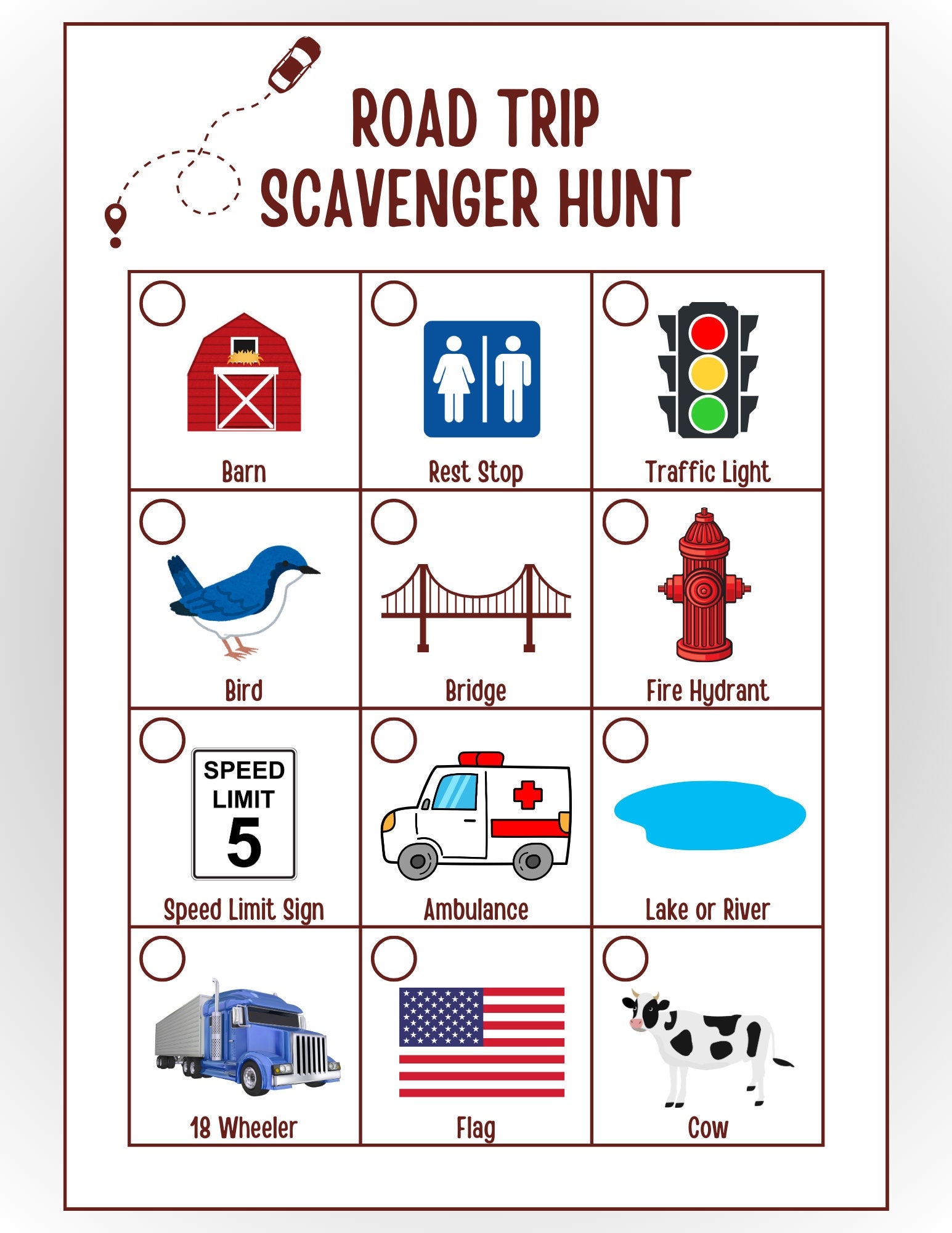 Road Trip Scavenger Hunt, Easy Treasure Hunt, Car Trip Hunt, Car Games ...