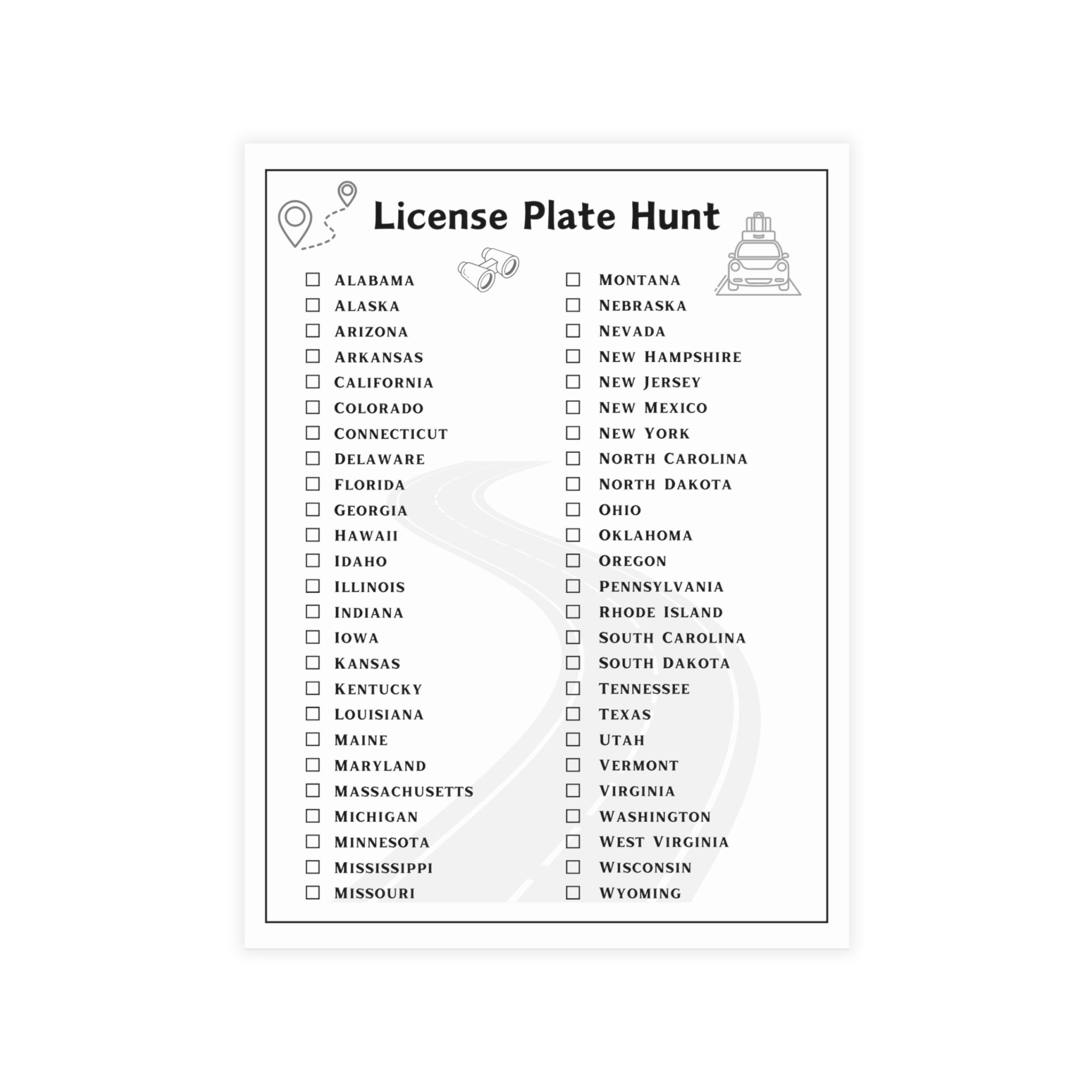 License Plate Hunt, License Plate Game, Road Trip Scavenger Hunt, Cross ...