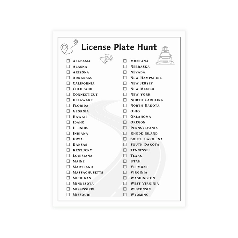 License Plate Hunt, License Plate Game, Road Trip Scavenger Hunt, Cross ...
