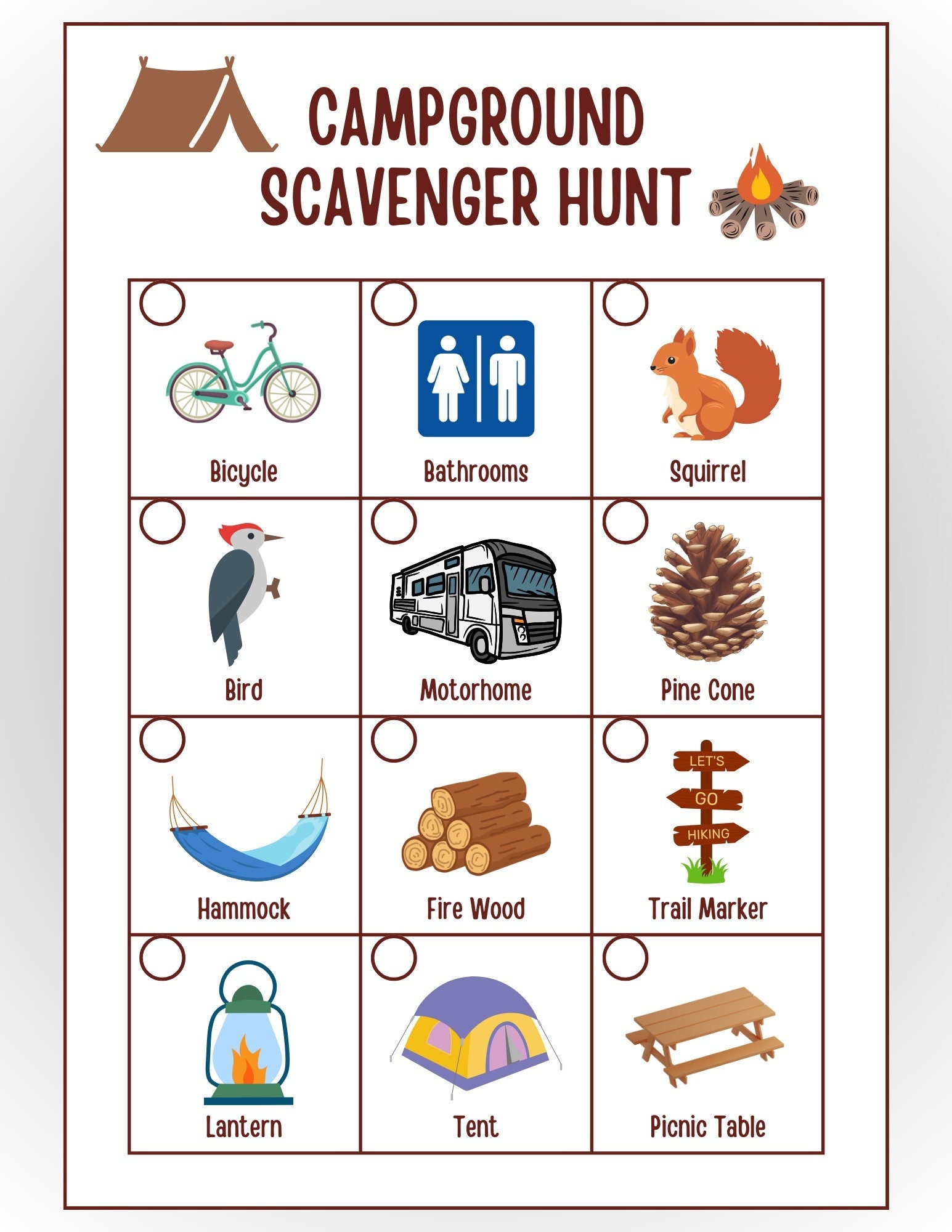 Campground Scavenger Hunt, Printable Campsite Game for Kids, Easy ...