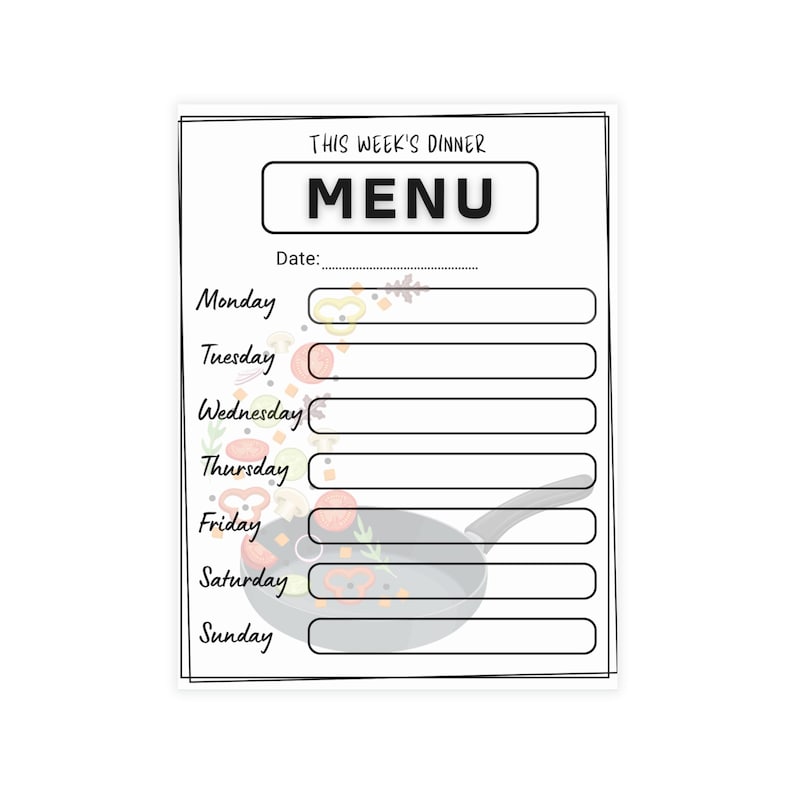 This Week's Dinner Menu Printable Weekly Menu Board for Family Dinner ...