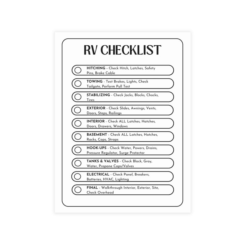 RV Checklist, Printable Checklist for RV Travel Trailer, New Motorhome ...