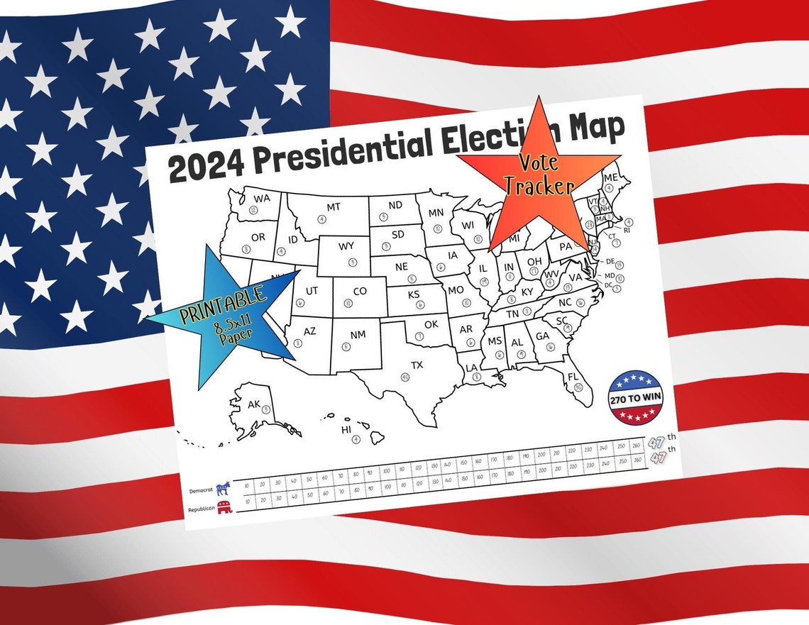 Election Map, Printable Presidential Watch Party Game, 2024 Electoral ...