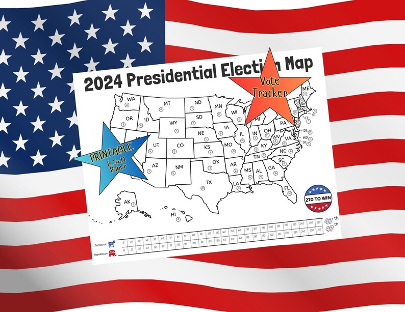 Election Map, Printable Presidential Watch Party Game, 2024 Electoral ...
