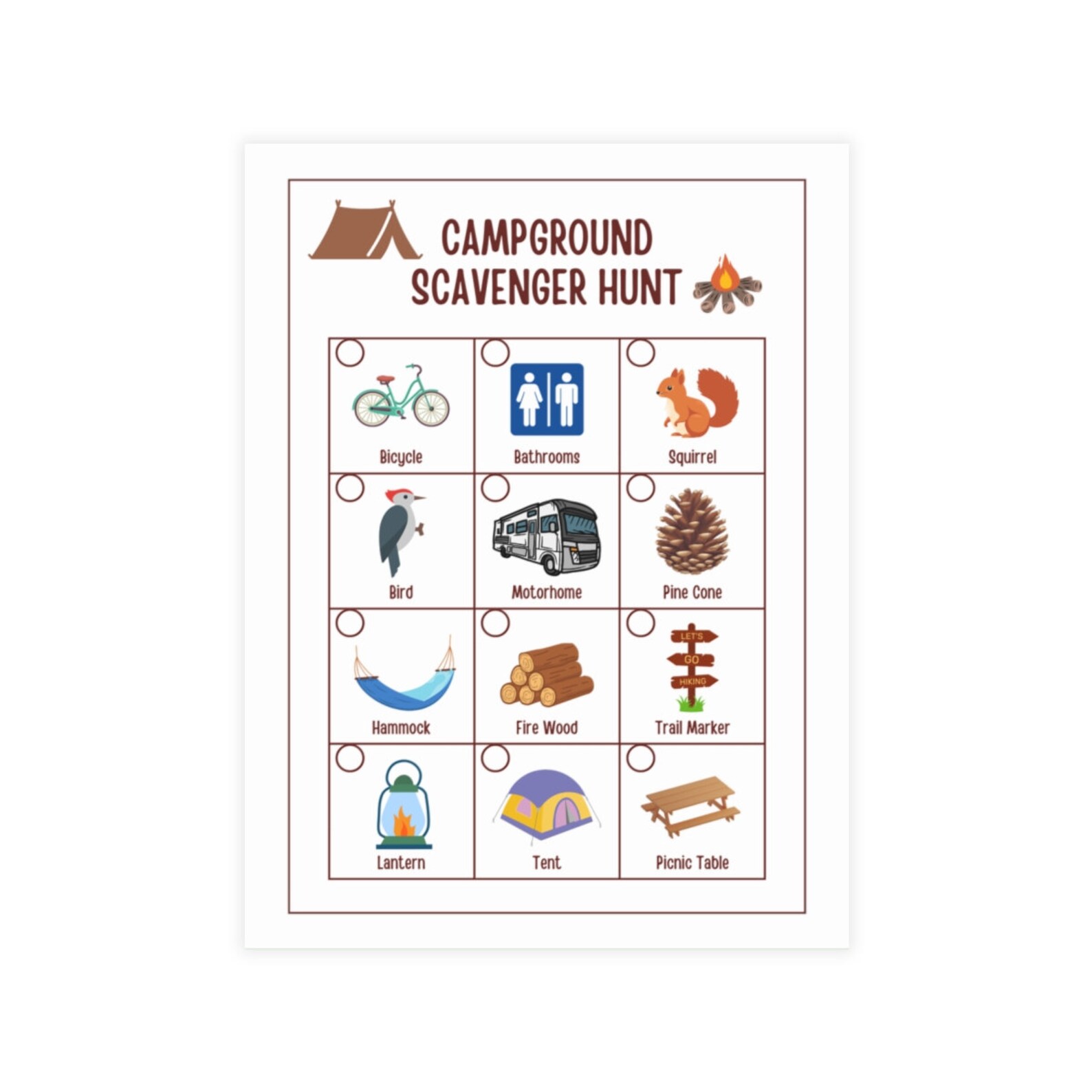 Campground Scavenger Hunt, Printable Campsite Game for Kids, Easy ...