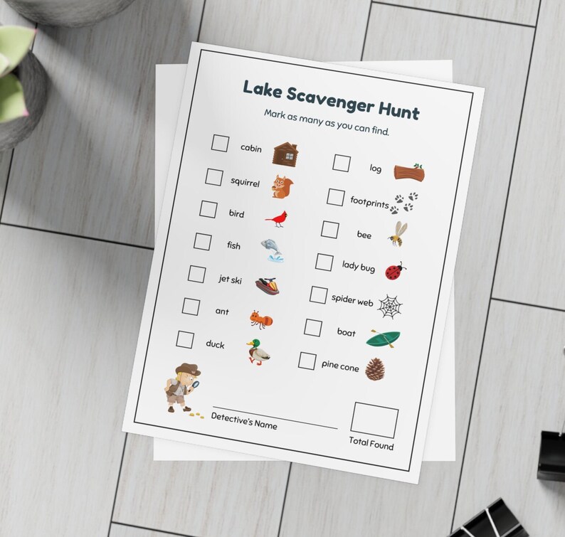 Lake Scavenger Hunt, Lake Vacation Games, Camping Treasure Game for ...