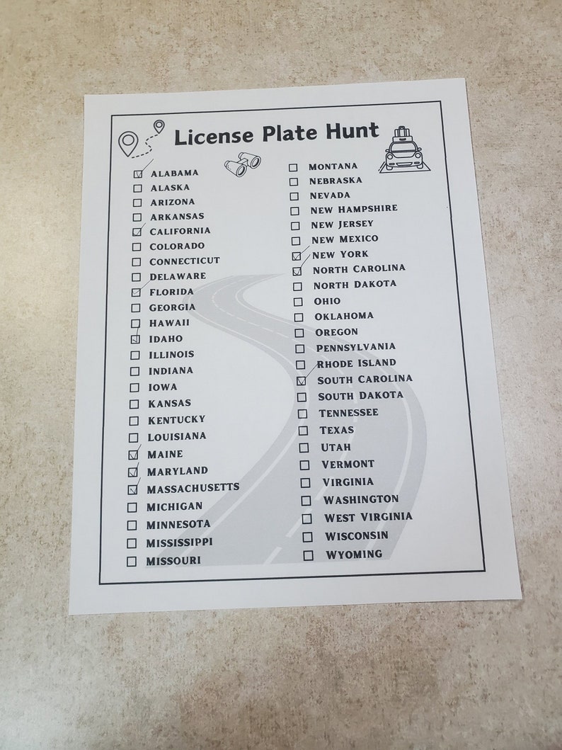 License Plate Hunt, License Plate Game, Road Trip Scavenger Hunt, Cross ...