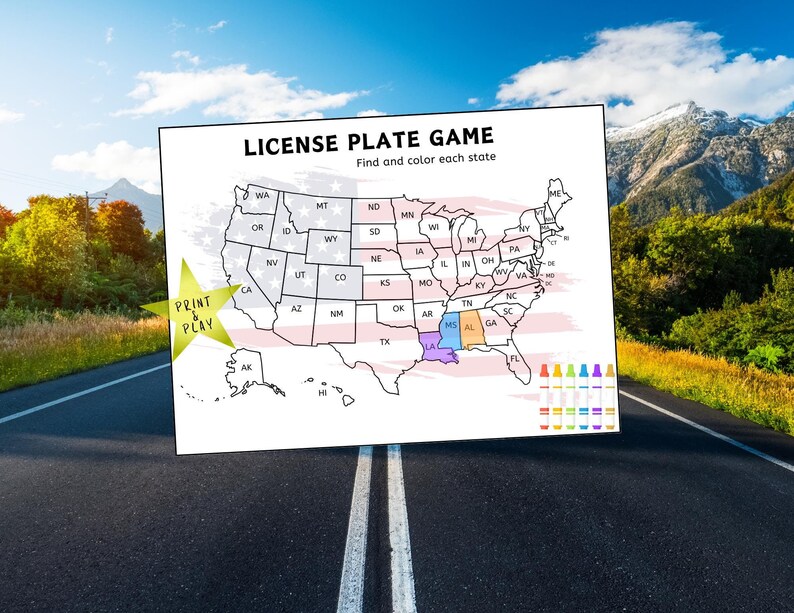 License Plate Map Game Printable Road Trip Game for Family Scavenger ...