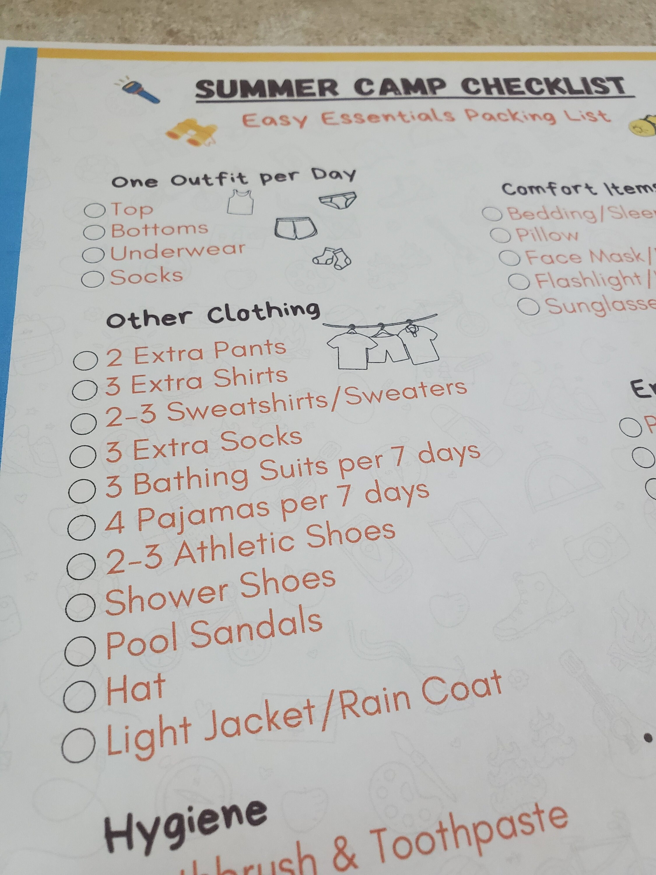 Summer Camp Checklist, Printable Camp List, Camping Essentials List ...