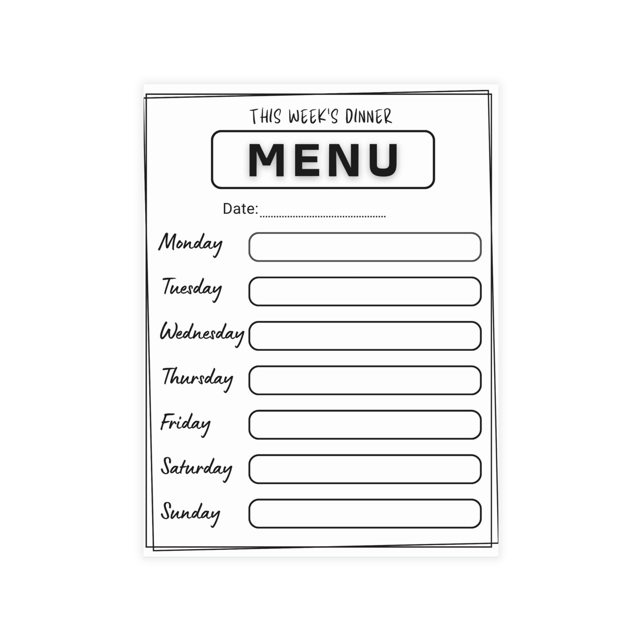 Menu Plan Printable Family Dinner Planner for Fridge, This Week's ...