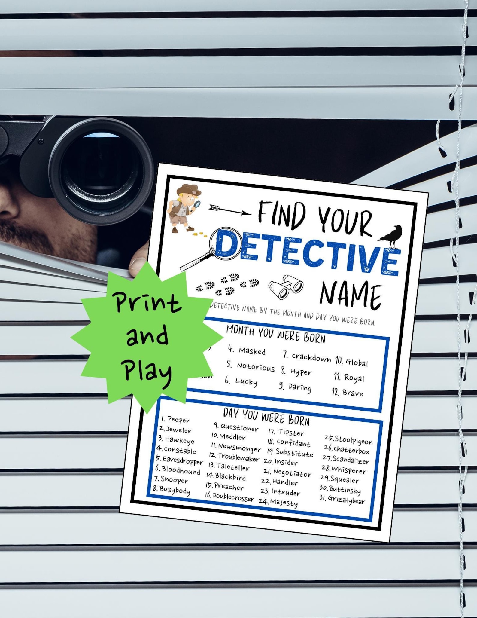 Find Your Detective Name Game for Kids Scavenger Hunt Games, Printable ...