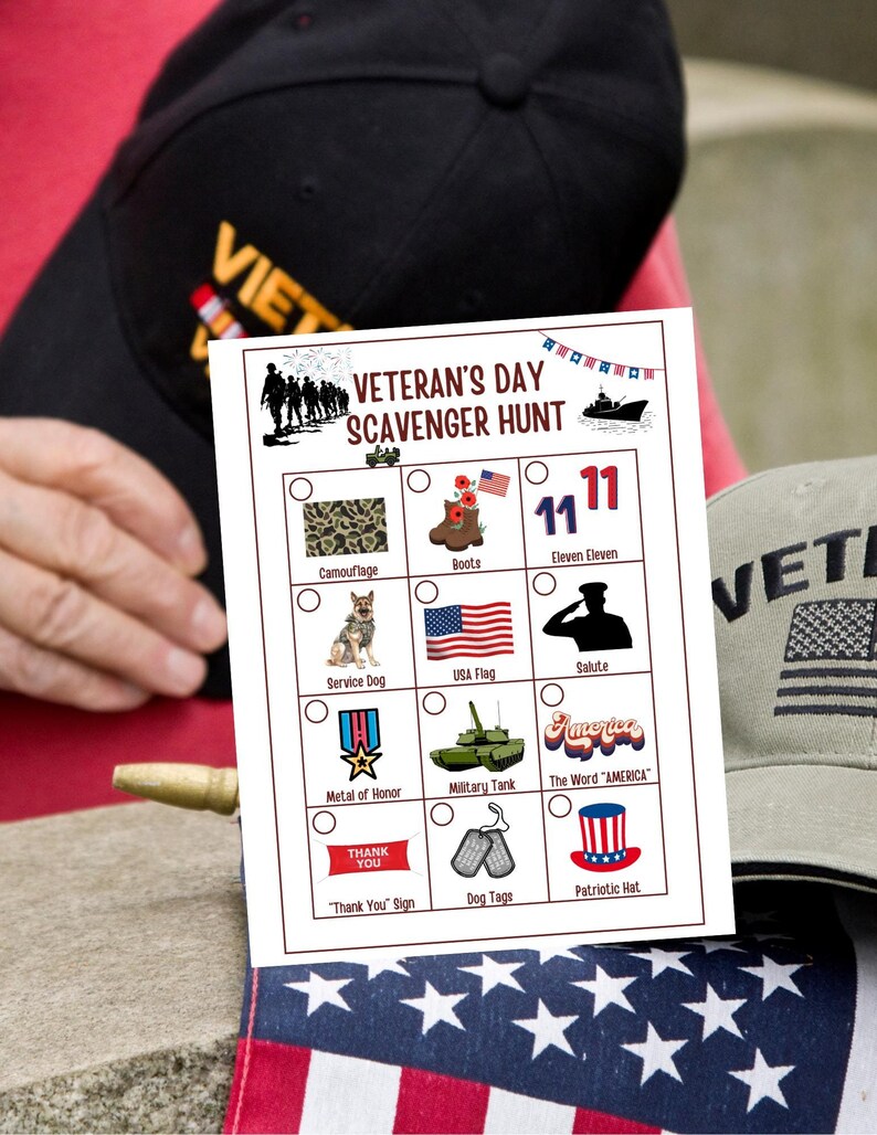 Veteran's Day Scavenger Hunt Printable Activity for Veterans Day Party ...