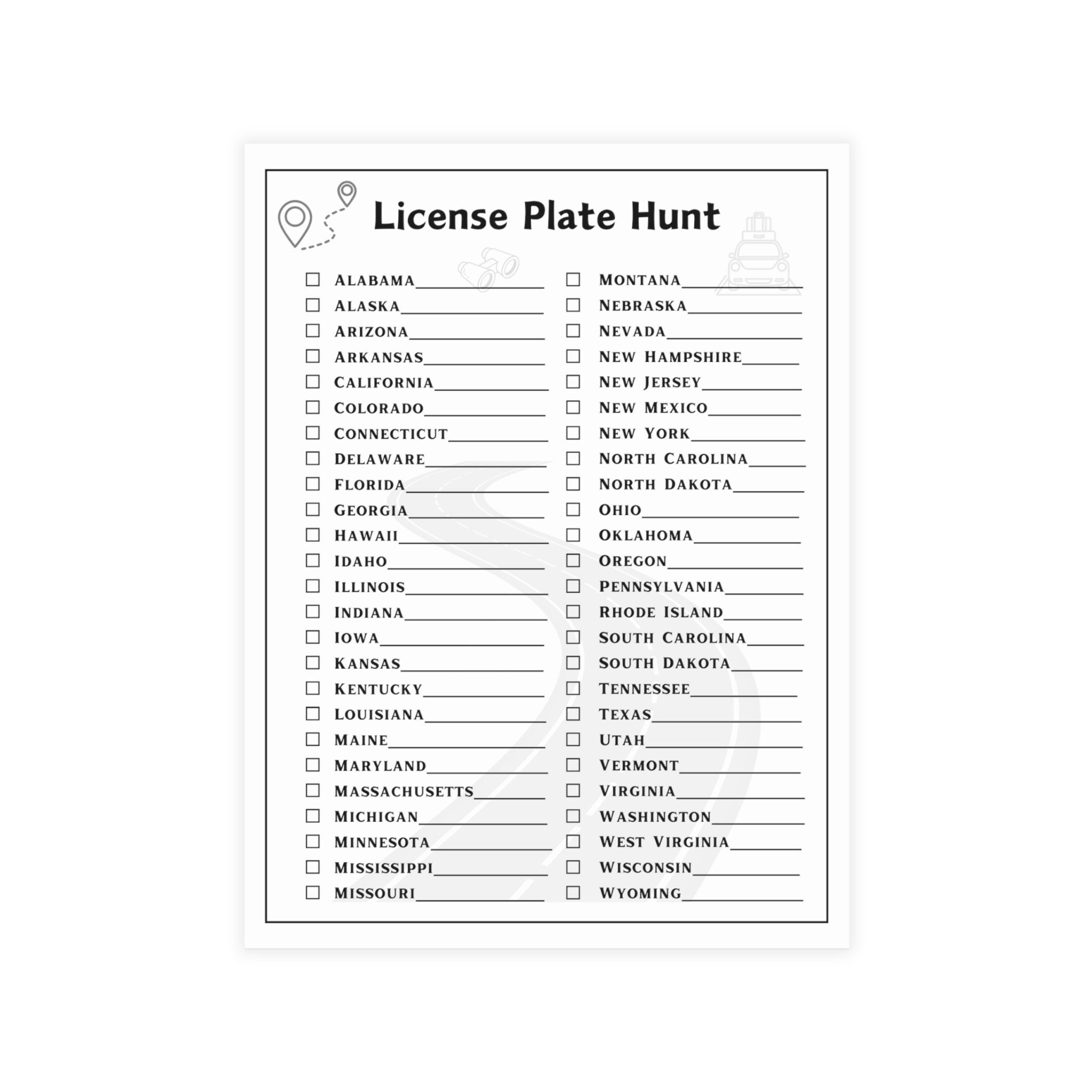 License Plate Game Printable With Extra Option Find the State Plate and ...