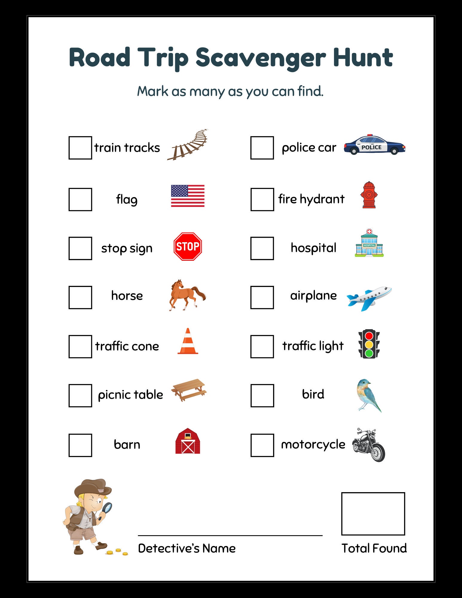 Road Trip Hunt Game for Long Car Rides With Kid Games, Scavenger Hunt ...