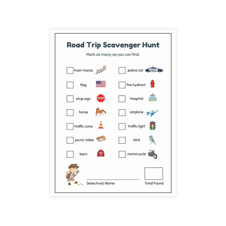 Road Trip Hunt Game for Long Car Rides With Kid Games, Scavenger Hunt ...