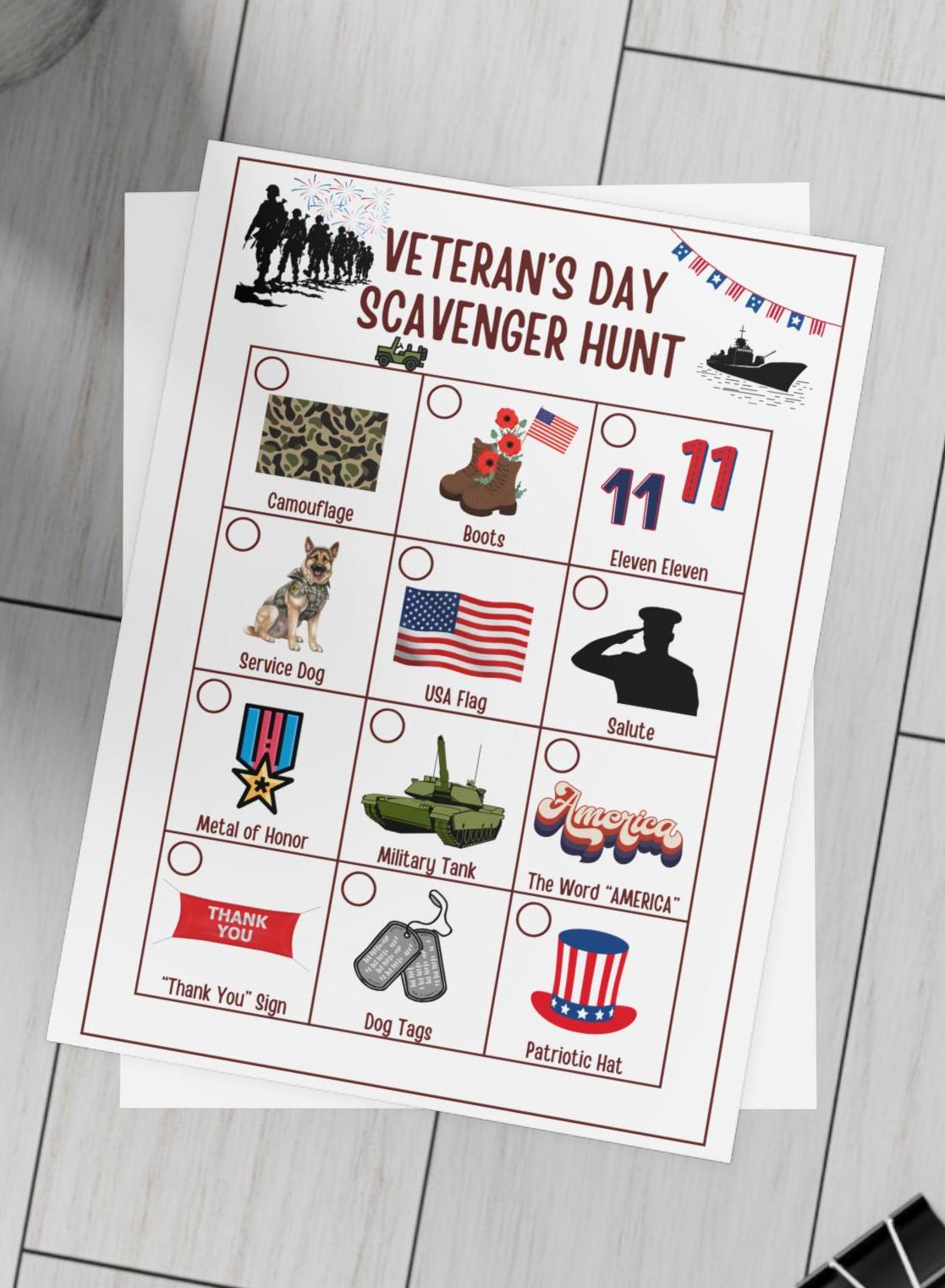 Veteran's Day Scavenger Hunt Printable Activity for Veterans Day Party ...