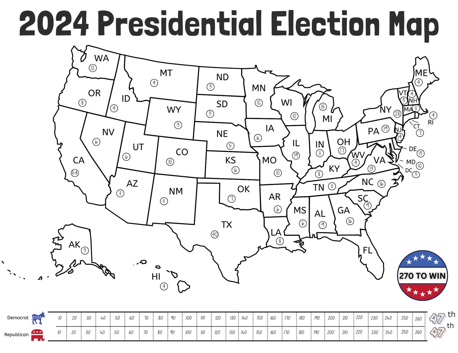 Election Map, Printable 2024 Presidential Watch Party Game, Electoral ...