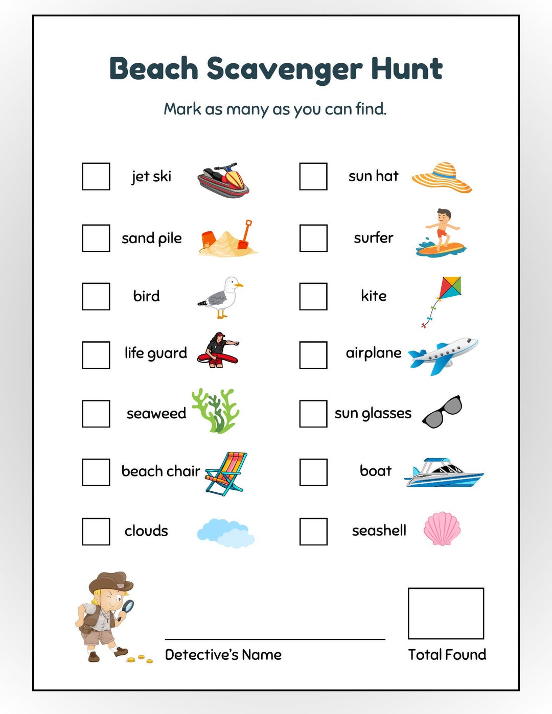 Beach Scavenger Hunt, Treasure Hunt, I Spy Game for Kids, Beach Hunt ...