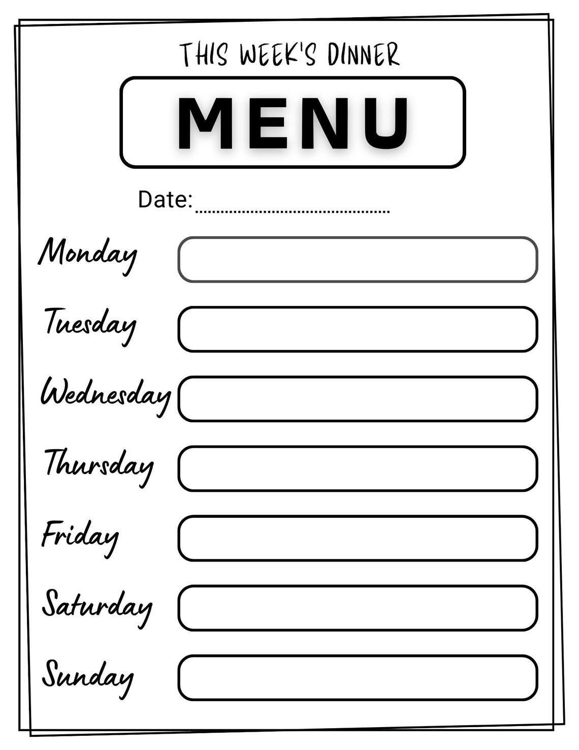 Menu Plan Printable Family Dinner Planner for Fridge, This Week's ...