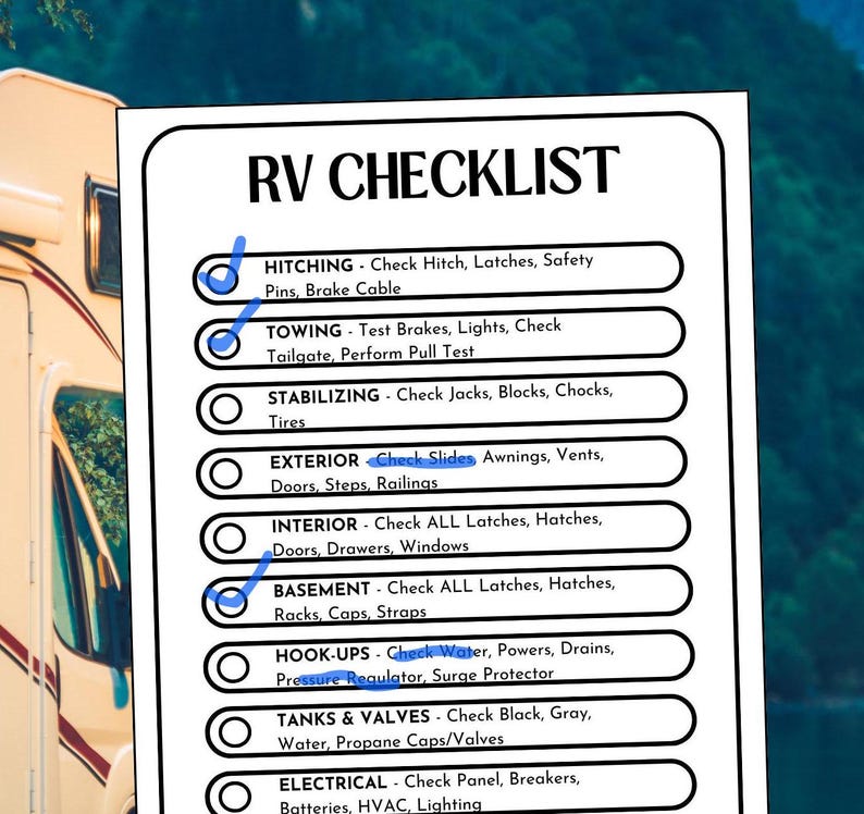 RV Checklist, Printable Checklist for RV Travel Trailer, New Motorhome ...