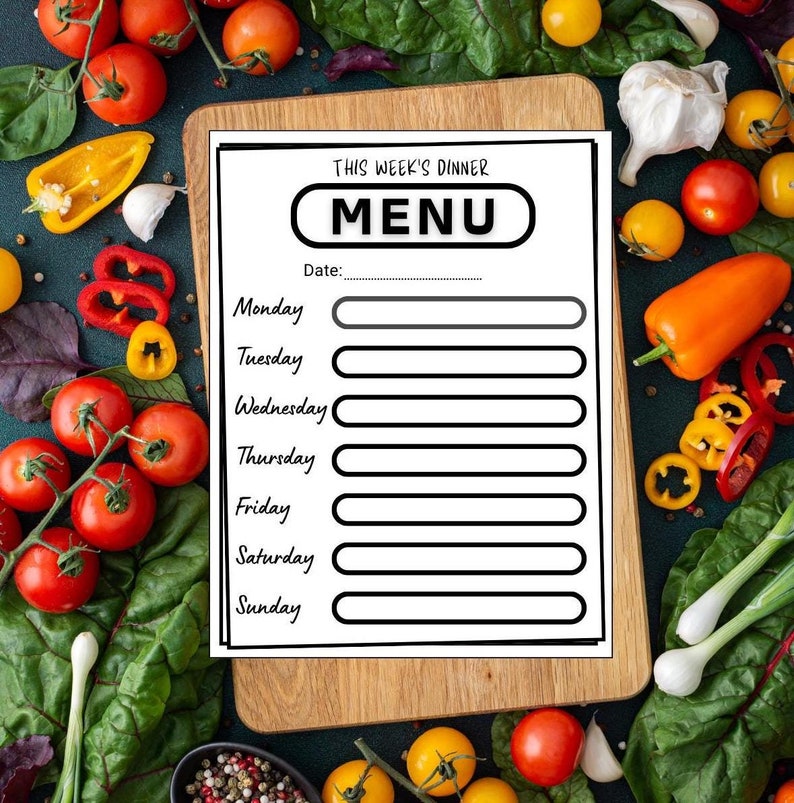 Menu Plan Printable Family Dinner Planner for Fridge, This Week's ...