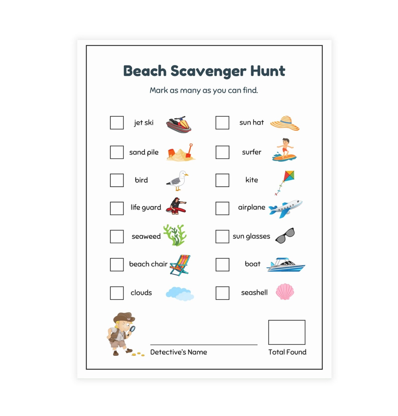 Beach Scavenger Hunt, Treasure Hunt, I Spy Game for Kids, Beach Hunt ...
