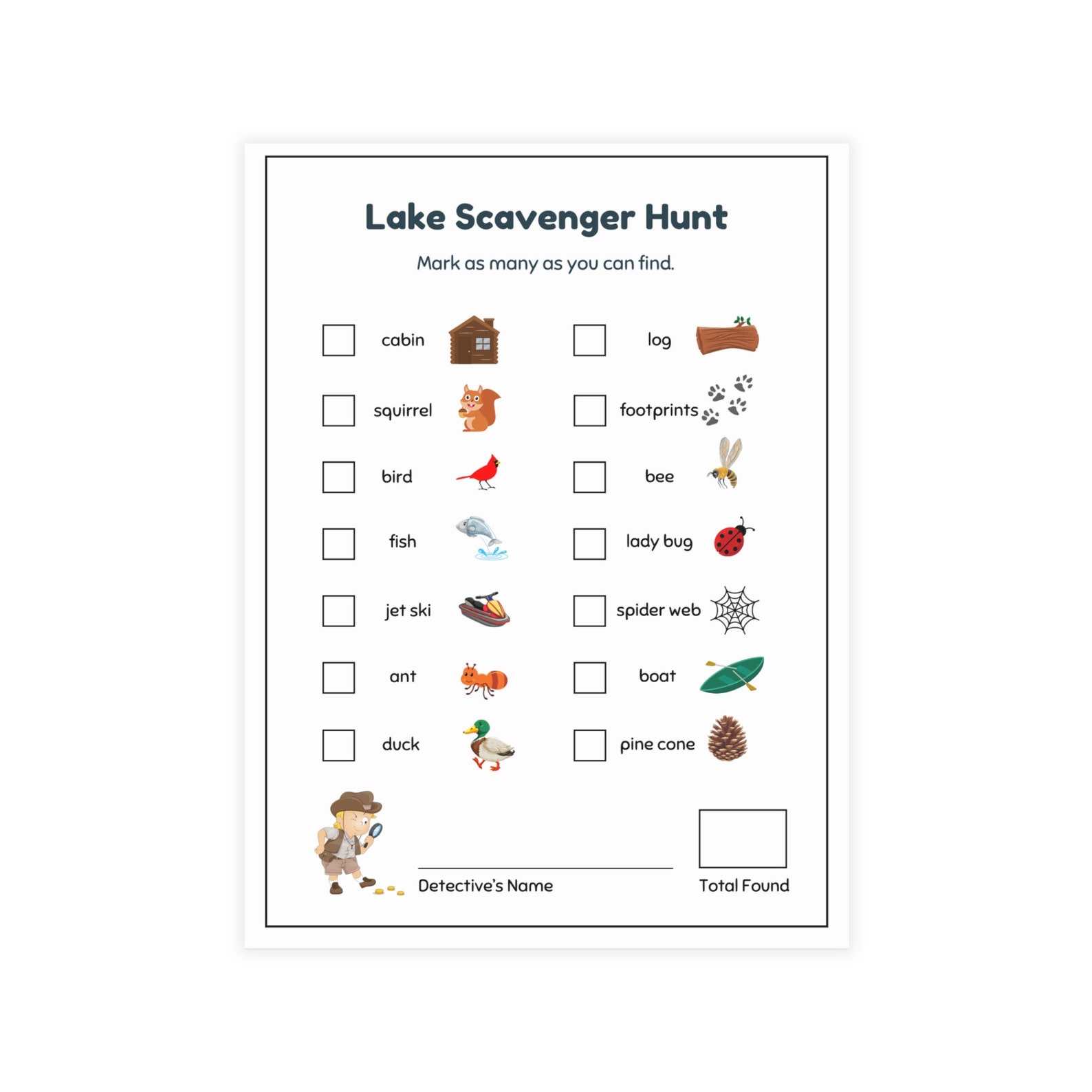 Lake Scavenger Hunt, Lake Vacation Games, Camping Treasure Game for ...