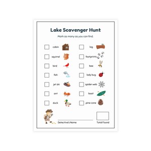 Lake Scavenger Hunt, Lake Vacation Games, Camping Treasure Game for ...