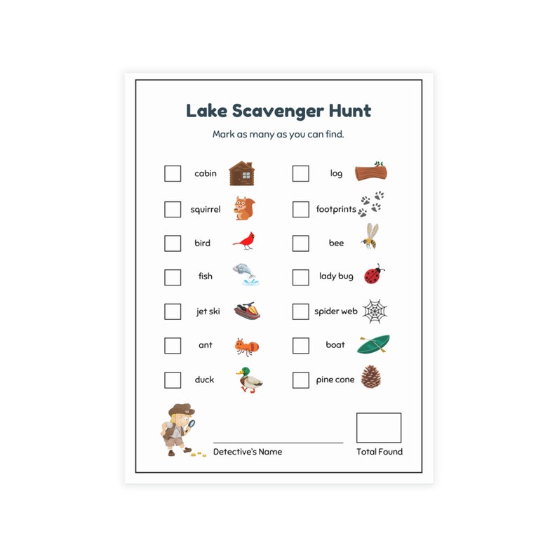 Lake Scavenger Hunt, Lake Vacation Games, Camping Treasure Game for ...