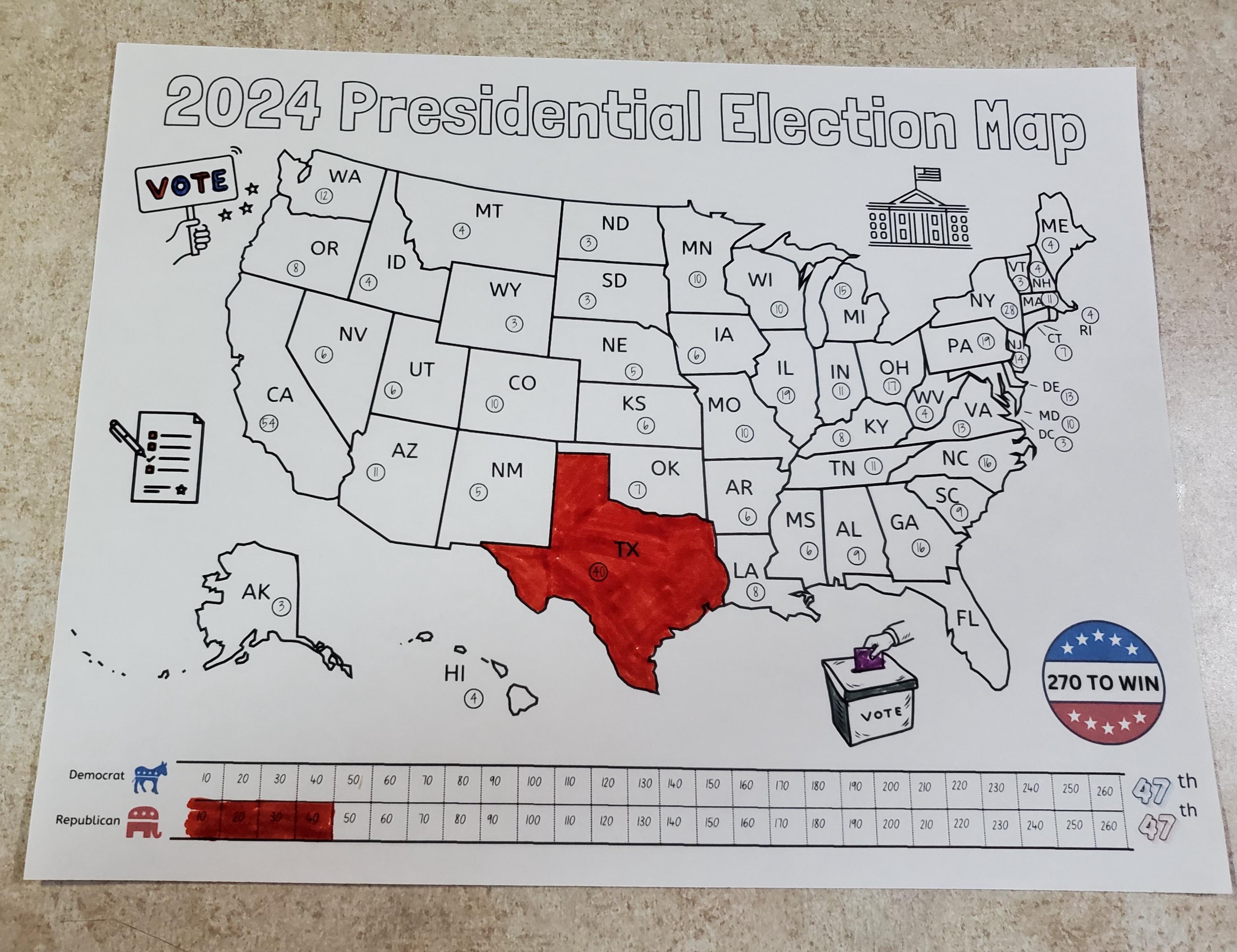 Election Map Printable 2024 Vote Tracker Activity for Kids Election ...