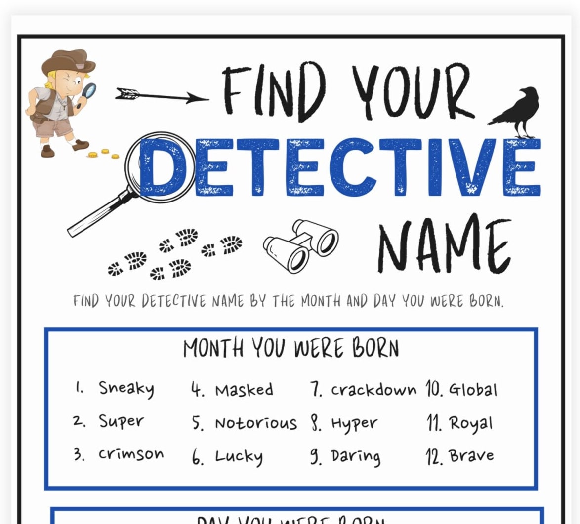 Find Your Detective Name Game for Kids Scavenger Hunt Games, Printable ...