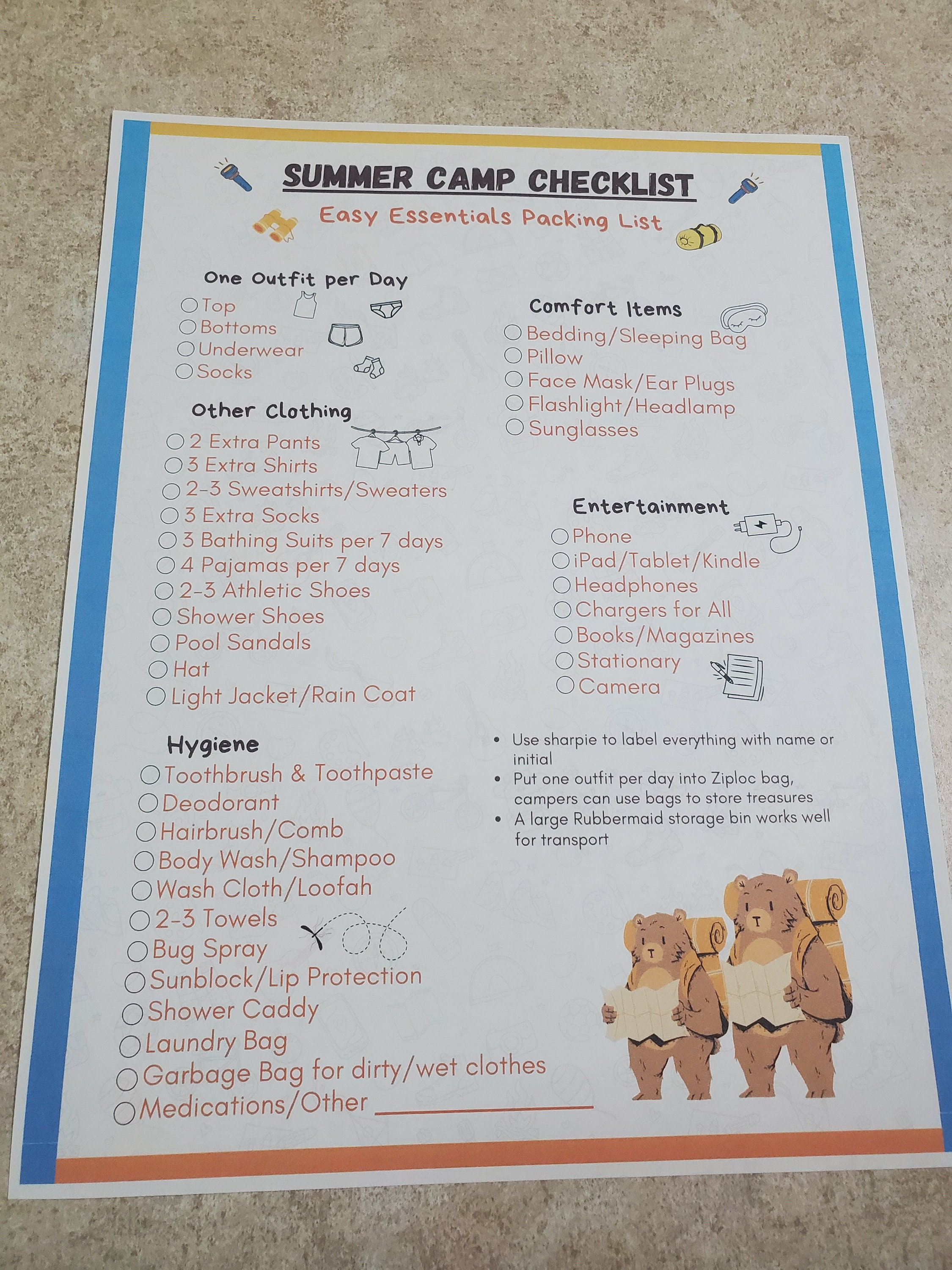 Summer Camp Checklist, Printable Camp List, Camping Essentials List ...