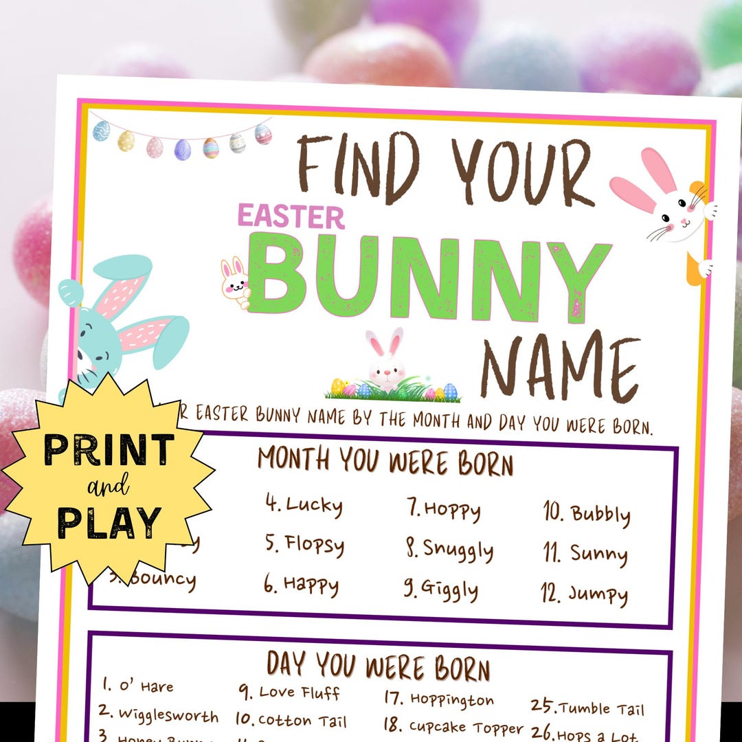 Bunny Name Game, Printable Find Your Easter Bunny Name Generator for ...