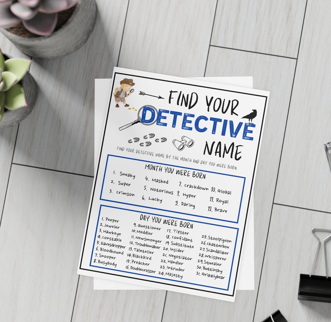 Find Your Detective Name Game for Kids Scavenger Hunt Games, Printable ...