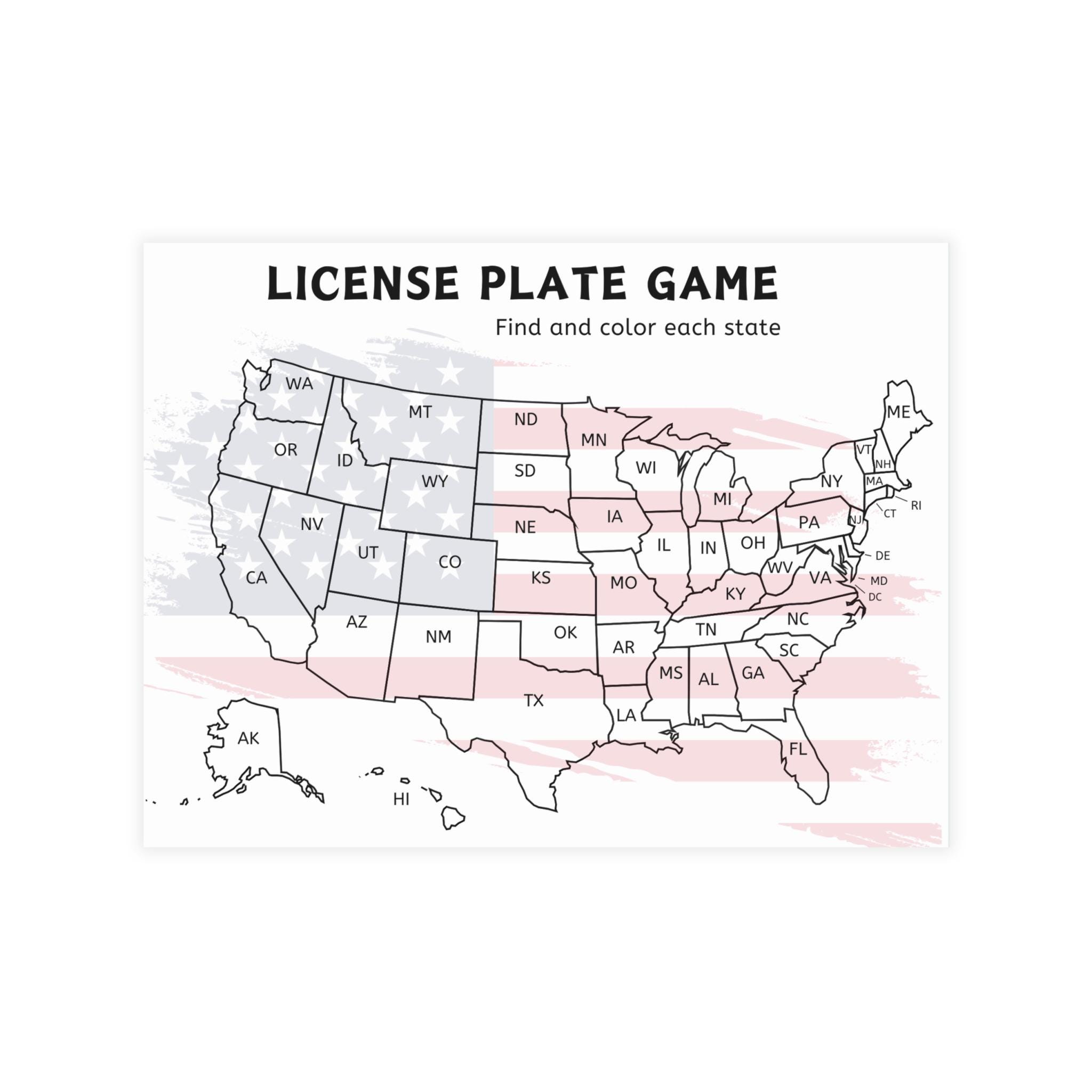 License Plate Map Game Printable Road Trip Game for Family Scavenger ...