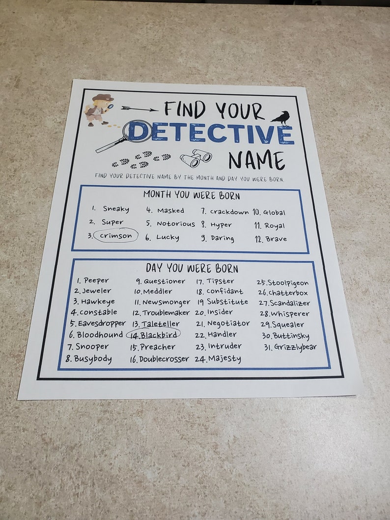 Find Your Detective Name Game for Kids Scavenger Hunt Games, Printable ...