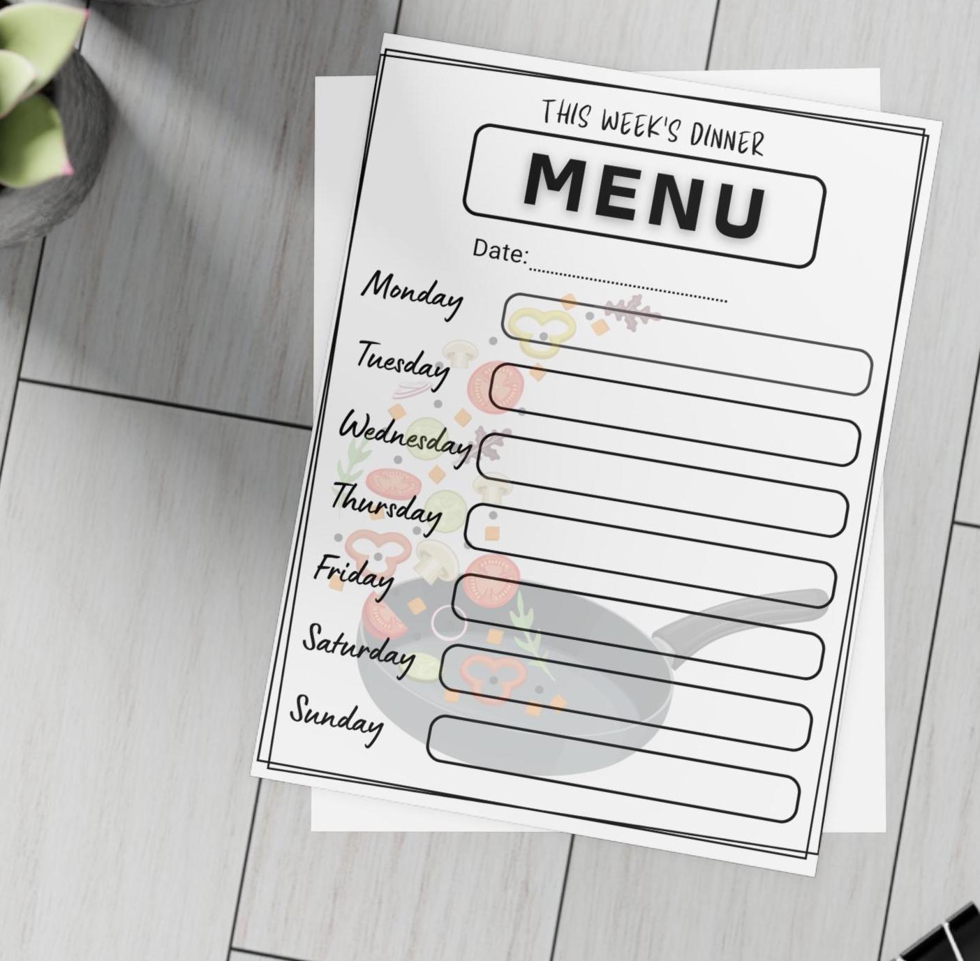 This Week's Dinner Menu Printable Weekly Menu Board for Family Dinner ...