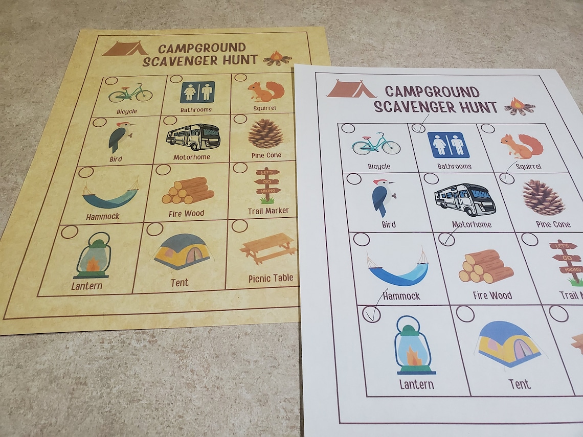 Campground Scavenger Hunt, Printable Campsite Game for Kids, Easy ...