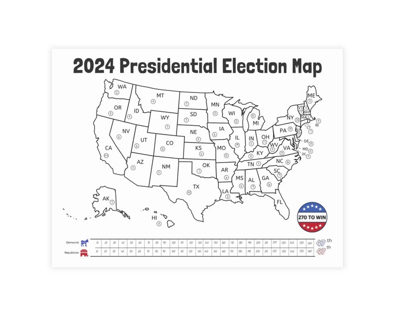 Election Map, Printable 2024 Presidential Watch Party Game, Electoral ...