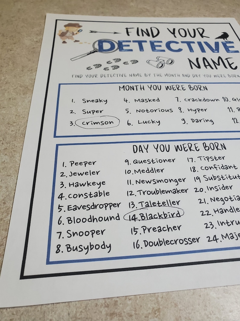 Find Your Detective Name Game for Kids Scavenger Hunt Games, Printable ...