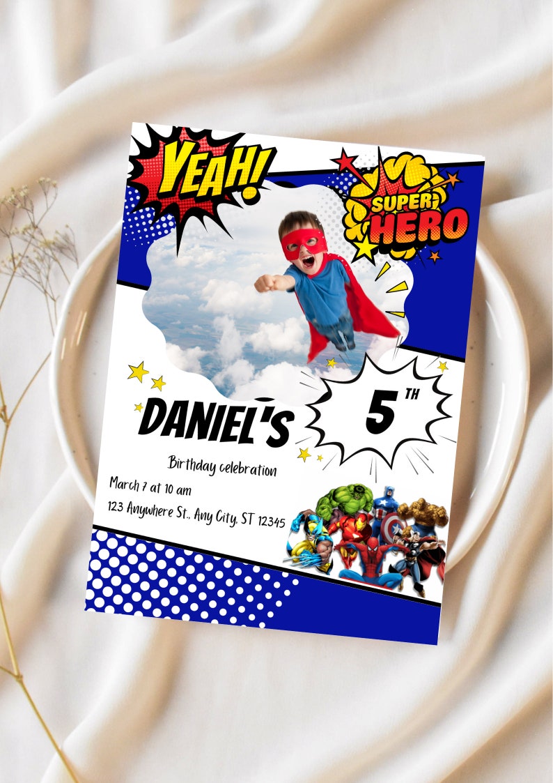 Superhero Marvel Invitation Invite Digital File Can Sent via Whatsapp E ...
