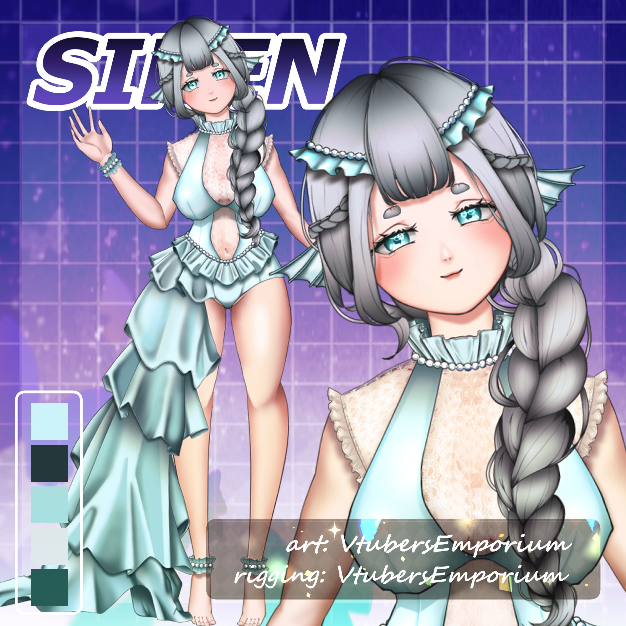 Premade Live2d Vtuber Model for Commercial Use Siren Vtuber 5 Expressions Vbridger Ready Color ...